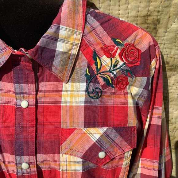 Wrangler | Tops | Womens Wrangler Retro Rose Yoke Western Blouse Large ...